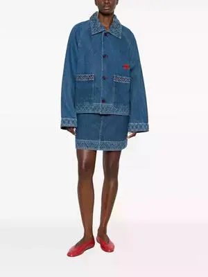 BODE Embroidered Denim Mini Skirt - Blue