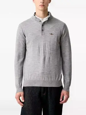 AERONAUTICA MILITARE Logo-embroidered Button-placket Sweater - Grey