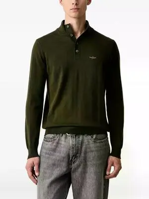 AERONAUTICA MILITARE Button-placket Logo-embroidered Sweater - Green