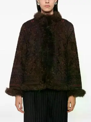 Antik Batik Sando Embroidered Faux-fur Trim Jacket - Brown