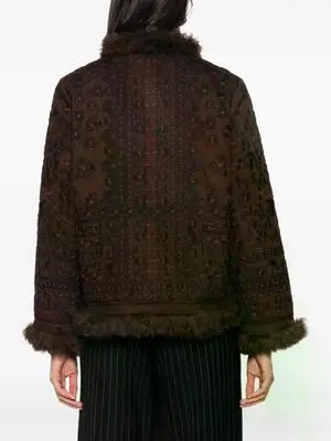 Antik Batik Sando Embroidered Faux-fur Trim Jacket - Brown
