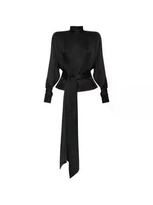 Balmain Asymmetric Tie-waist Blouse - Black