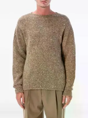 Auralee Flecked Boat-neck Sweater - Brown