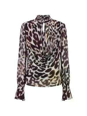 NICHOLAS Leopard-print Draped Blouse - Brown