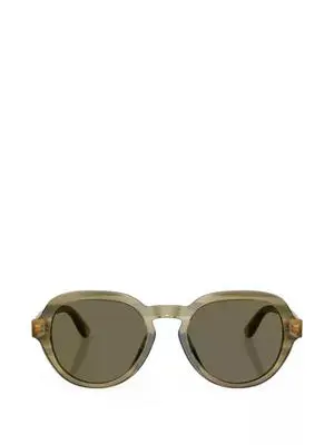 Dolce & Gabbana Striped-pattern Round-frame Sunglasses - Neutrals