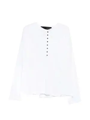 Isabel Benenato Henley-neck Raw-edge Sweatshirt - White