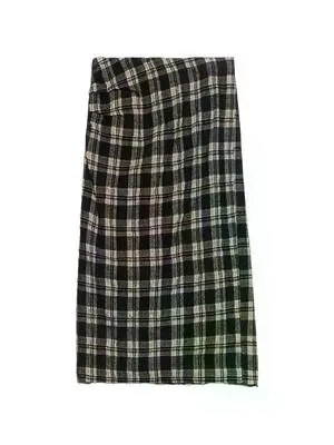 Bimba Y Lola Checked Straight Wool Skirt - Black