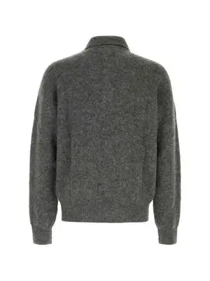 AMI Paris Wool And Alpaca Polo With Embroidery - Grey