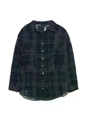 Bimba Y Lola Navy Checked Linen Oversize Shirt - Blue