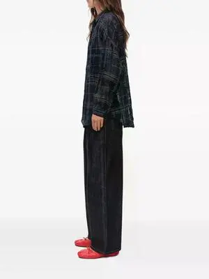 Bimba Y Lola Navy Checked Linen Oversize Shirt