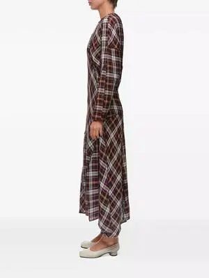 Bimba Y Lola Garnet Checked Patchwork Dress With Batwing Sleeves