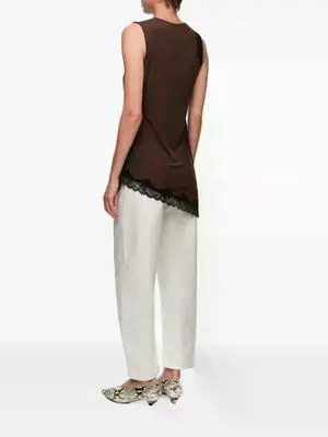 Bimba Y Lola Chocolate Fluid Ribbed Top With Lace Details - Brown