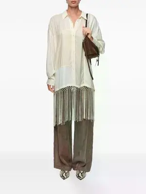 Bimba Y Lola Cream Patchwork Fringed Shirt - Neutrals