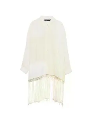 Bimba Y Lola Cream Patchwork Fringed Shirt