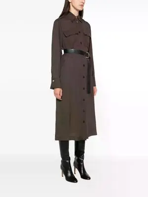 Imperial Belted Button-down Midi Dress - Brown