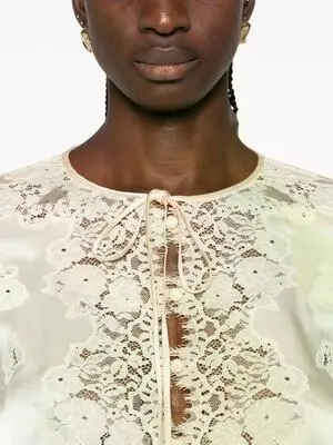 DÔEN Lucine Lace-panel Blouse - Neutrals