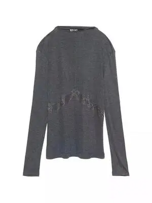 Bimba Y Lola Dark Melange T-shirt With Lace At The Waist - Grey