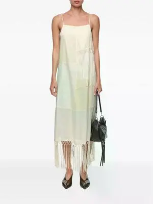 Bimba Y Lola Cream Patchwork Dress With Fringe Details