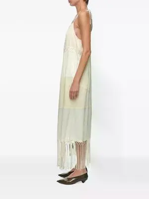 Bimba Y Lola Cream Patchwork Dress With Fringe Details