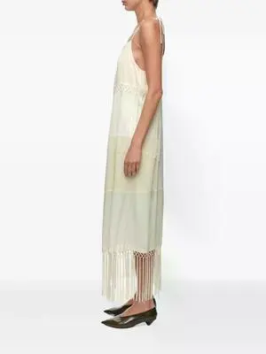Bimba Y Lola Cream Patchwork Dress With Fringe Details Neutrals