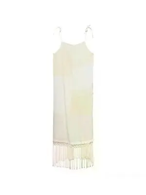 Bimba Y Lola Cream Patchwork Dress With Fringe Details - Neutrals