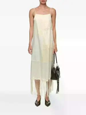 Bimba Y Lola Cream Patchwork Dress With Fringe Details - Neutrals