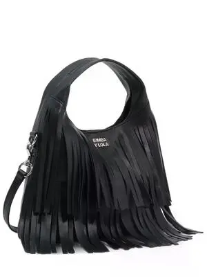 Bimba Y Lola Small Leather Fringed Paper Bag - Black