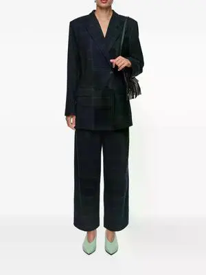 Bimba Y Lola Navy Checked Darted Barrel-leg Trousers - Blue