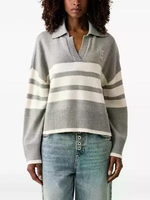 Patrizia Pepe Striped Embroidered-logo Jumper - Grey