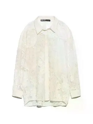 Bimba Y Lola Ivory Oversize Lace Patchwork Shirt - Neutrals