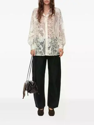 Bimba Y Lola Ivory Oversize Lace Patchwork Shirt Neutrals