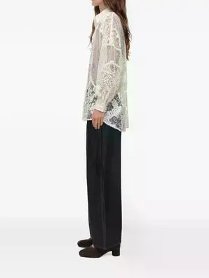 Bimba Y Lola Ivory Oversize Lace Patchwork Shirt - Neutrals