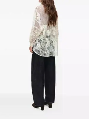Bimba Y Lola Ivory Oversize Lace Patchwork Shirt - Neutrals