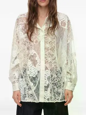 Bimba Y Lola Ivory Oversize Lace Patchwork Shirt - Neutrals