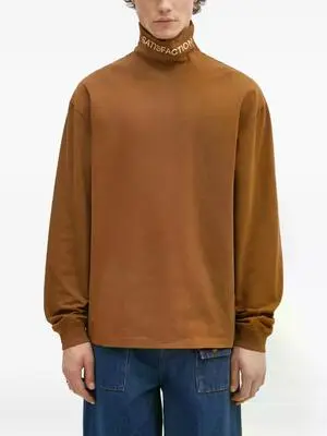 PLEASURES Satisfaction Logo-embroidered High-neck T-shirt - Brown