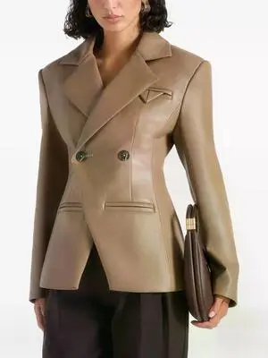 Manière De Voir Beatrice Leather Double-breasted Hourglass Blazer - Neutrals