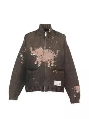 Mihara Yasuhiro Elephant Jacquard Knit Cardigan - Grey