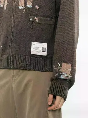 Mihara Yasuhiro Elephant Jacquard Knit Cardigan
