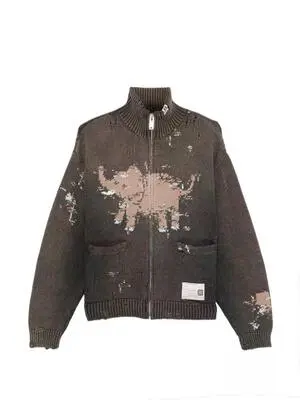 Mihara Yasuhiro Elephant Jacquard Knit Cardigan - Grey