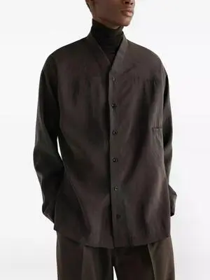 LEMAIRE V-neck Shirt In Dry Silk - Brown