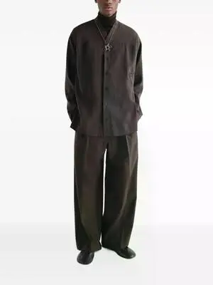 LEMAIRE V-neck Shirt In Dry Silk - Brown