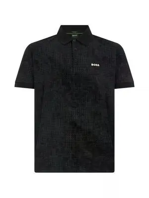 BOSS Stretch-cotton Polo Shirt With All-over Print - Black