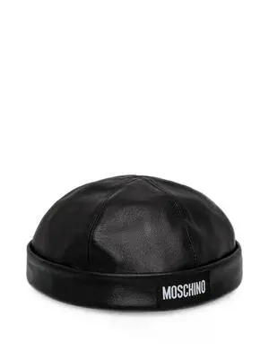 Moschino Logo-patch Leather Beanie Hat - Black