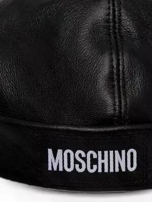 Moschino Logo-patch Leather Beanie Hat