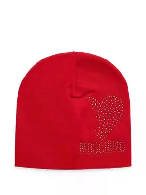 Moschino Crystal-embellished Heart-motif Beanie Hat - Red