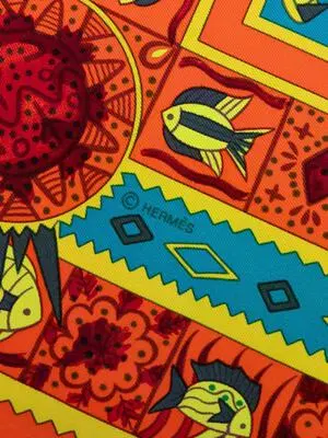 Hermès 1980-2000 Ors Bleus D Afrique Silk Scarf 90 Scarves - Orange