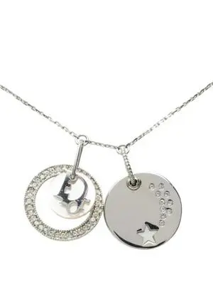 Dior 20th Century Brass And Strass Double Pendant Charm Necklace Costume Necklace - Silver