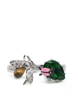 Bimba Y Lola Double Ring With Crystals And Bee - Silver