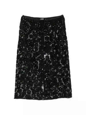 Cecilie Bahnsen Bria Sequin-embellished Floral-appliqué Midi Skirt - Black