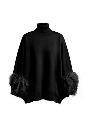 Alberta Ferretti Feather-detail Roll-neck Sweater - Black